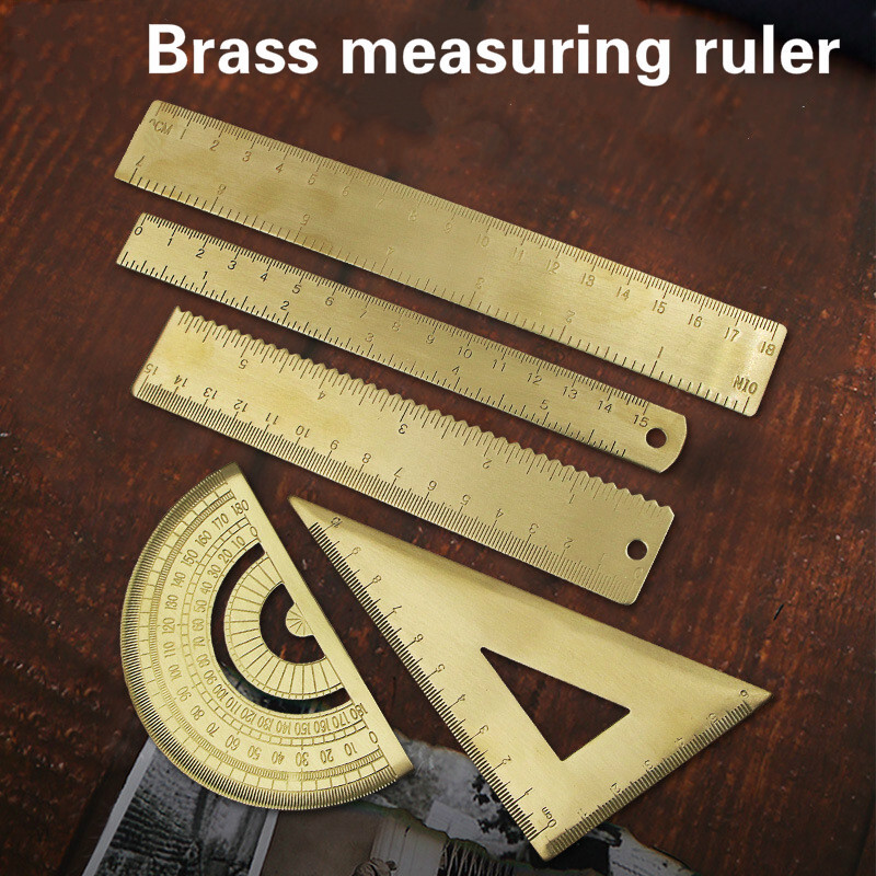 Vintage Brass Triangle Wave Ruler Protractor School Kids Gift Set ...