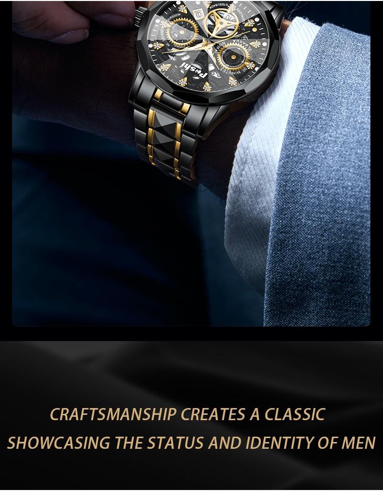 POSHI Original Men's Luxury Business Stainless Steel Gold Black New ...