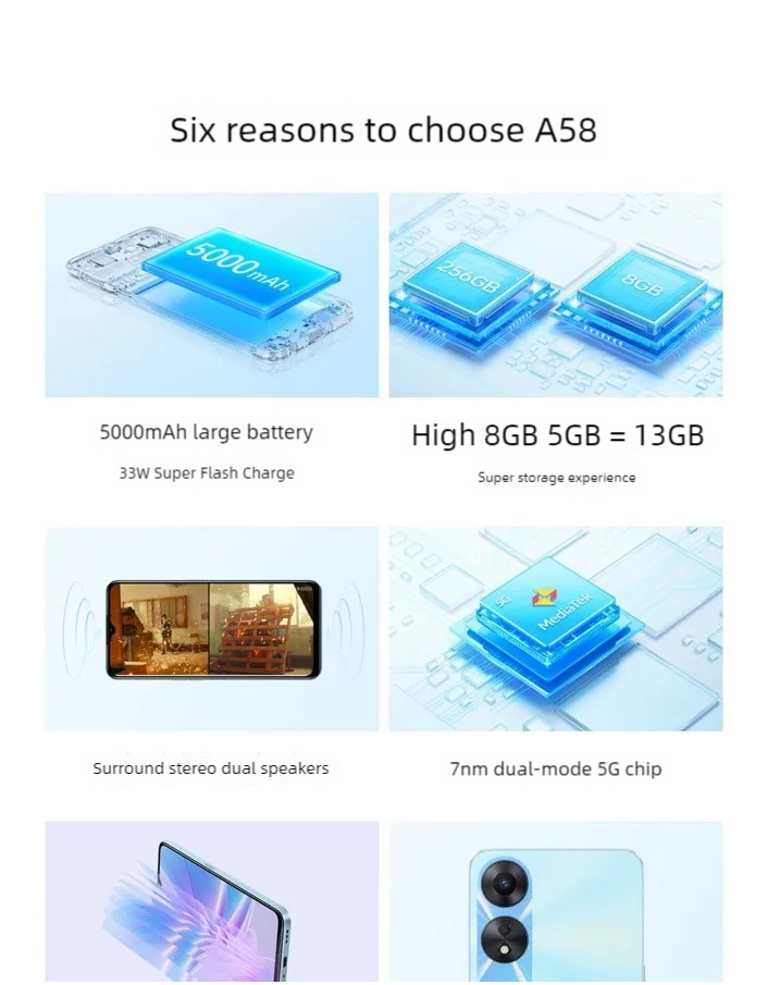 OPPO A58 SmartPhone Global firmware RAM 8GB ROM 256GB 6.72" Main camera ...
