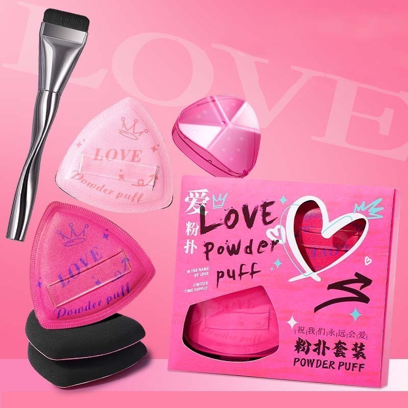 FEPO 5pcs/set Flat Top Makeup Brush Set Mini Powder Puff Professional ...