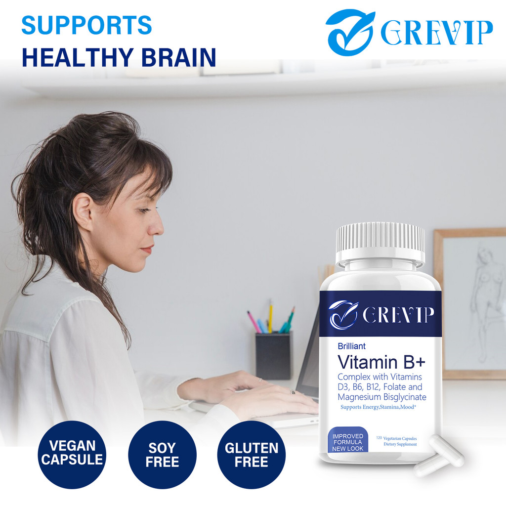 Vitamin B+ capsules contain a complex of vitamins D3, B6, B12, folic ...
