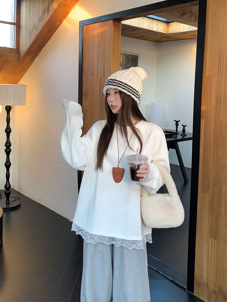 CCCindee Women Bottom Long Sleeve Sweatshirts 2024 Winter Style Lace ...