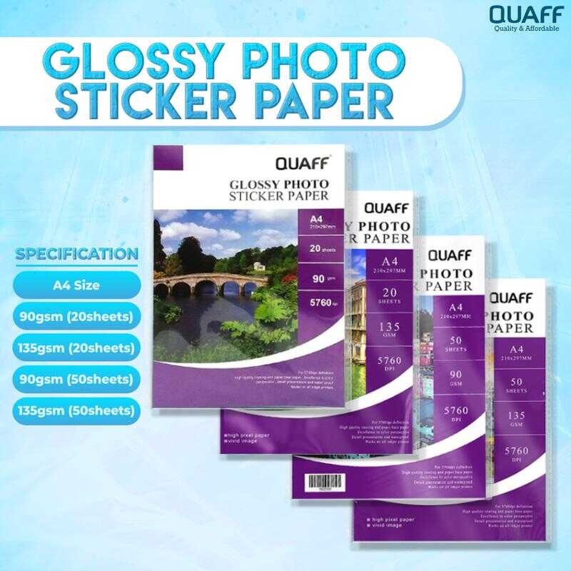 QUAFF Inkjet Photo Sticker Paper Glossy 135Gsm / 90Gsm A4 Size (20 ...