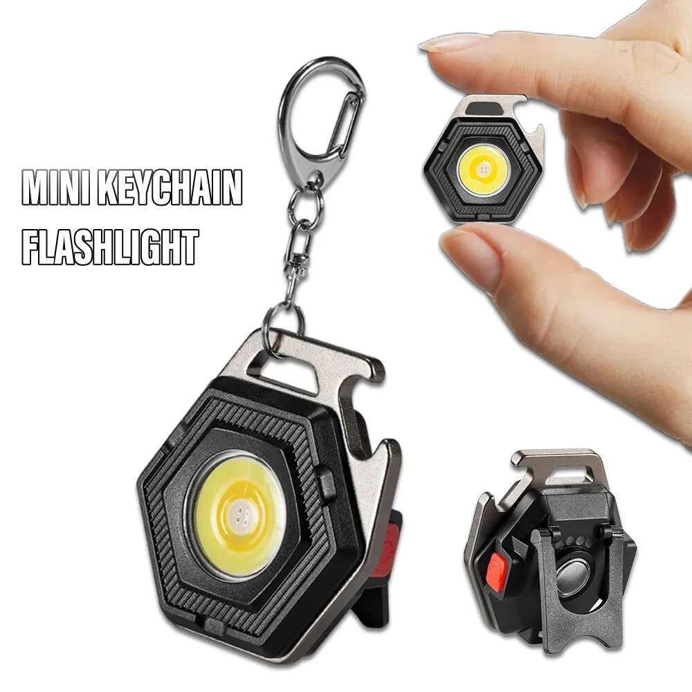 Mini Camping Light LED Flashlight Lantern USB Charging COB Keychain Work Light Floodlight with ...