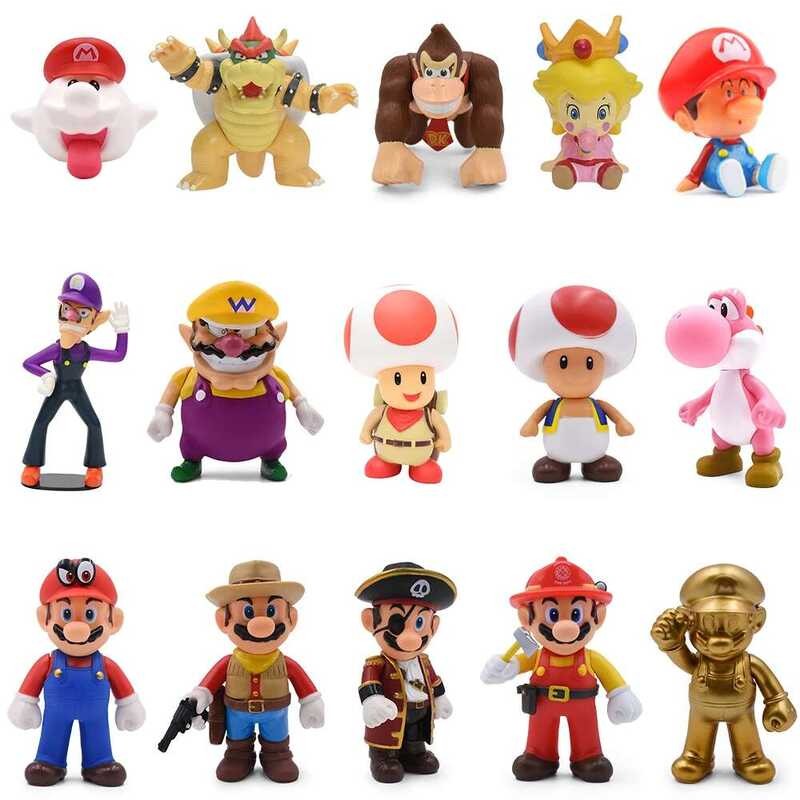Super Mario Bros Action Figure Toys Wario Waluigi Bowser PVC Model Doll ...
