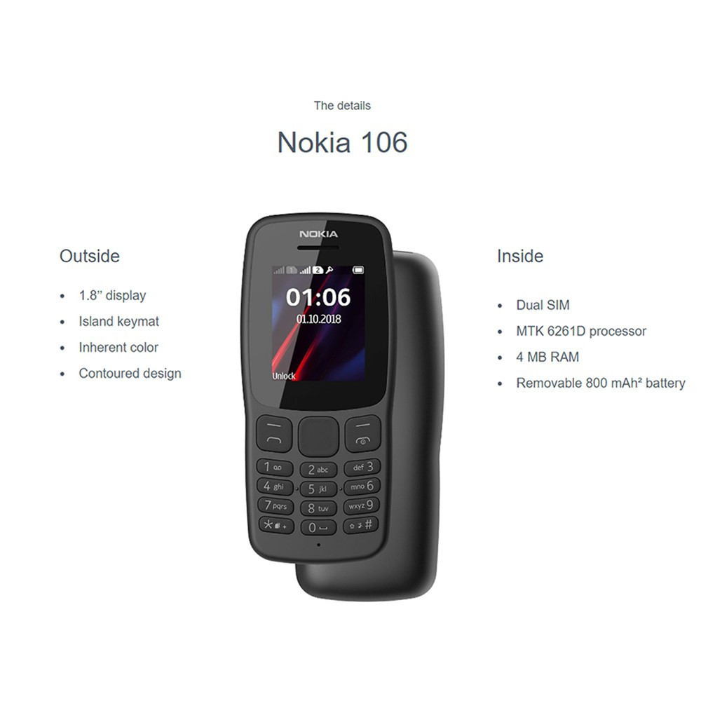 Original Feature Phone NOKI 106 / N105 Keypad cellphone Basic Phone ...