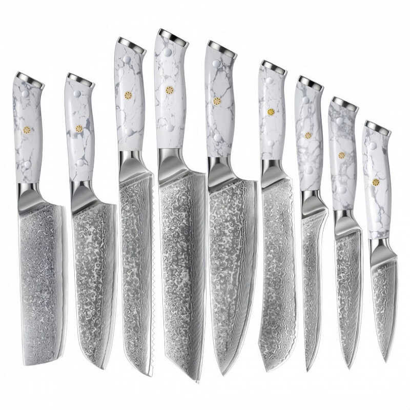 product: Complete New set of turquoise cooking knives, Damascus steel ...