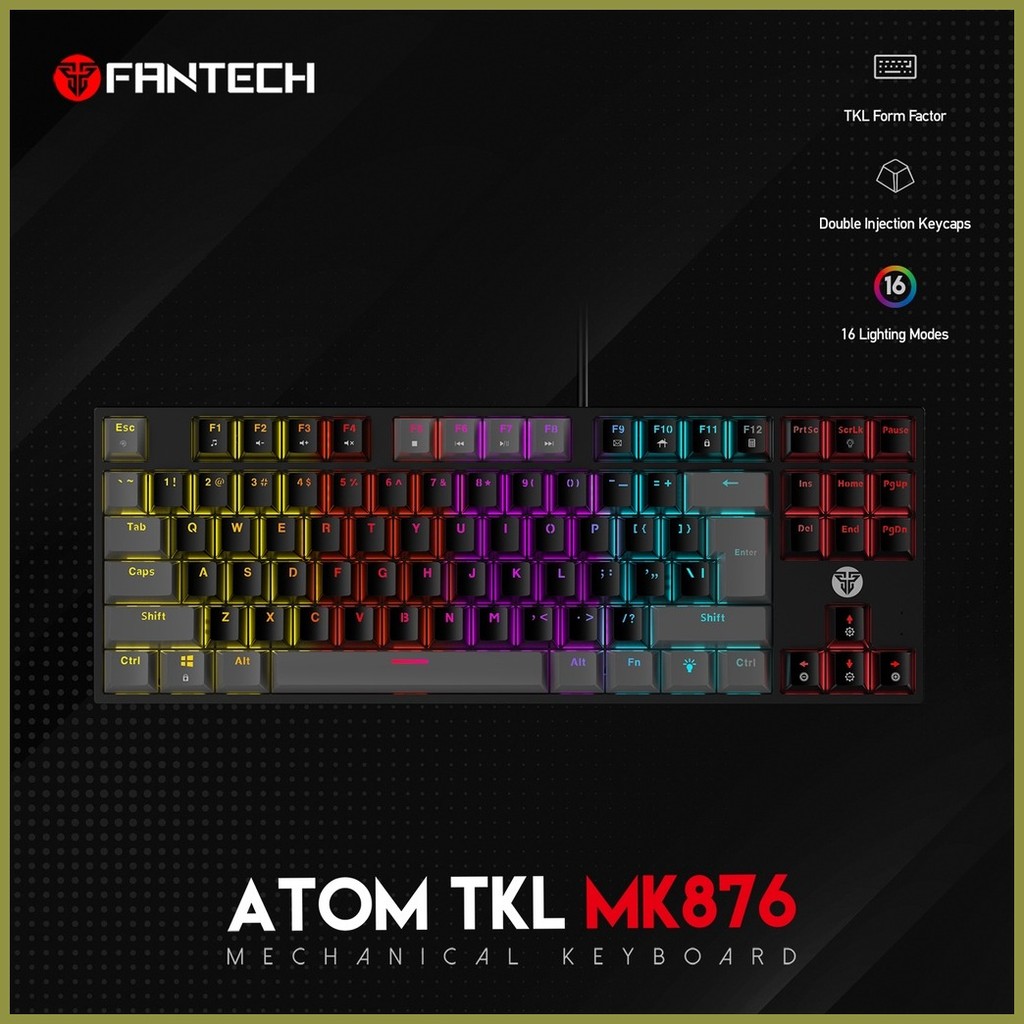 ๑ Fantech ATOM TKL MK876 Wired Mechanical Gaming Keyboard Anti-Ghosting and Double Injection Ke ...