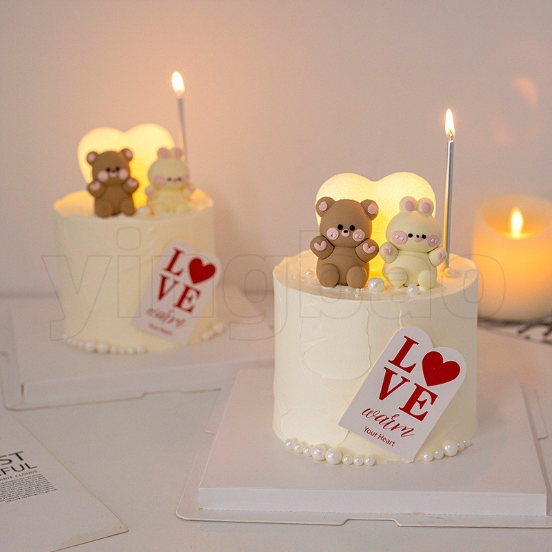 New 3D Bear Rabbit Cake Topper Cute Mini Bear Doll Cake Decoration Boy ...