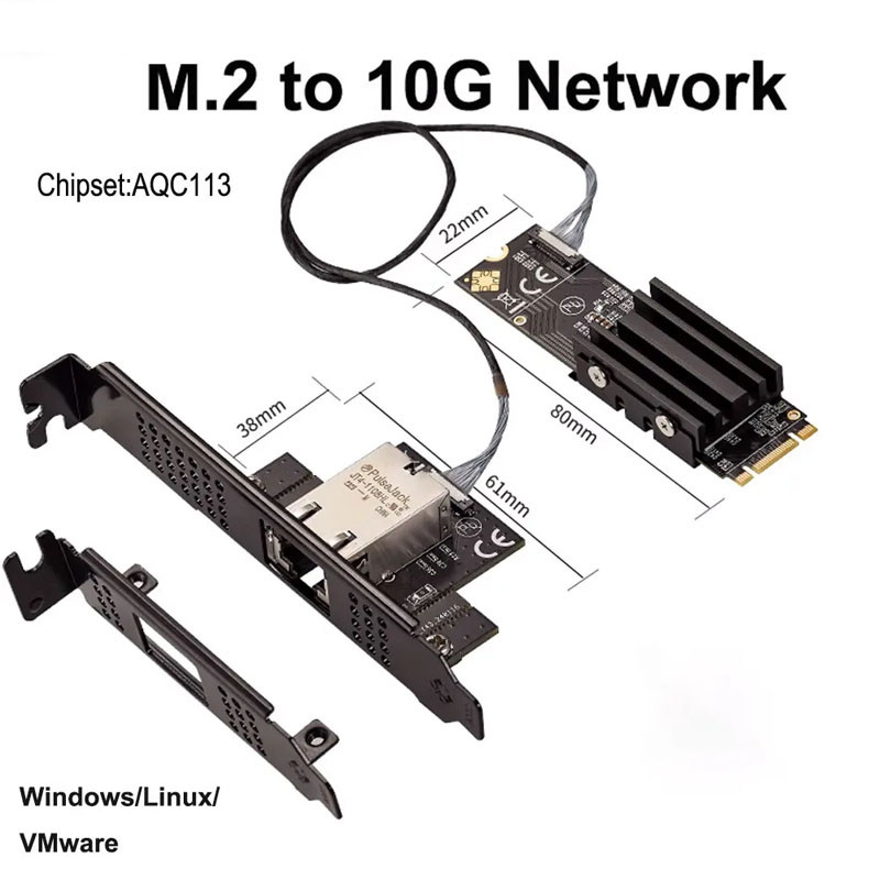 M.2 B+M Single-Port 10GbE Network Card RJ45 Ethernet Network Adapter ...