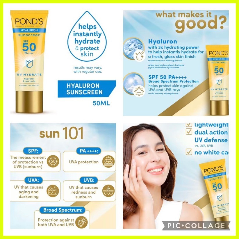 Pond's UV Sunscreen UV Hydrate Hyaluron/UV Bright Gluta-Niacinamide ...