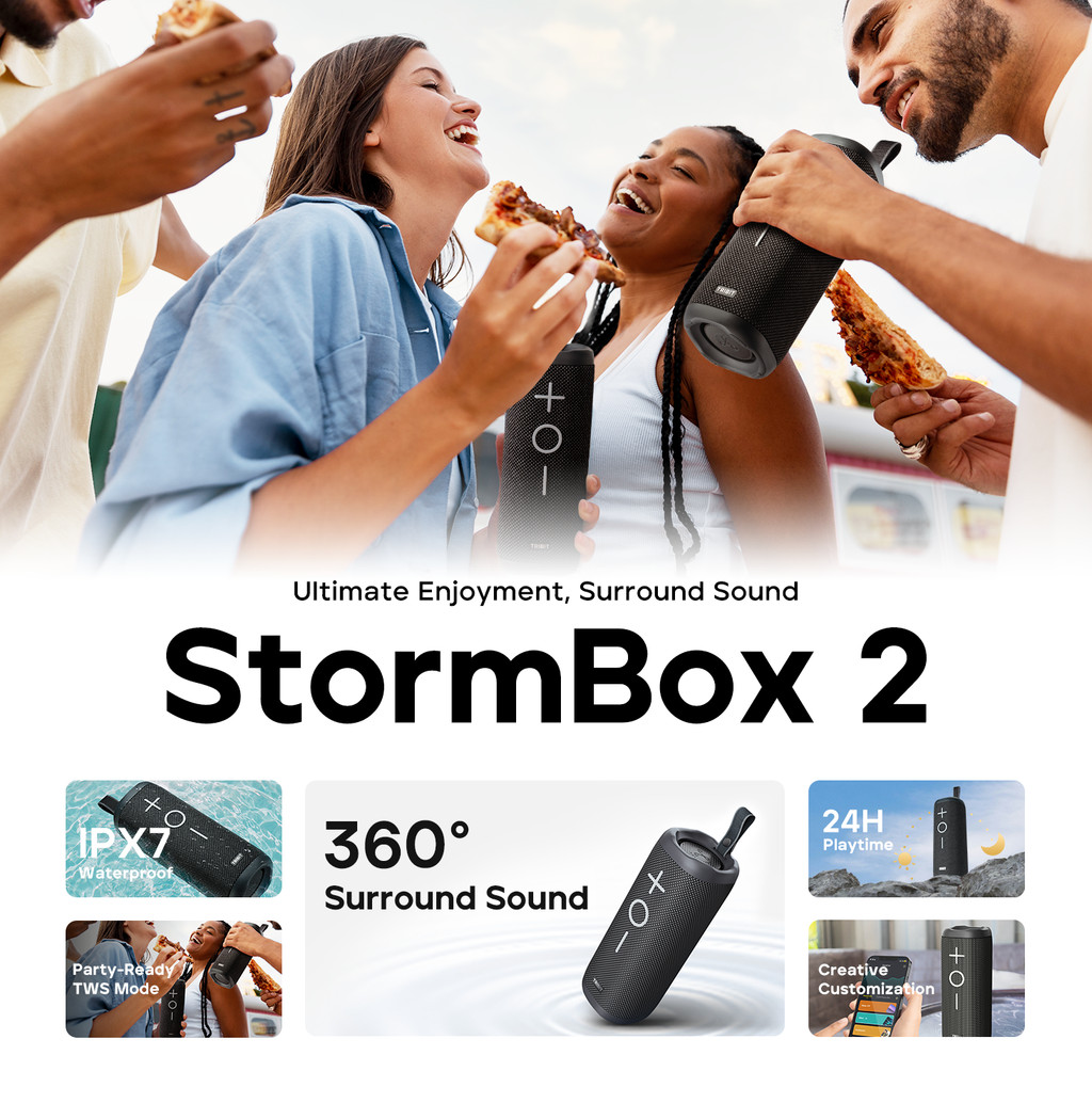 TRIBIT StormBox 2 Portable Bluetooth Speaker, 34W Power, IPX7 ...