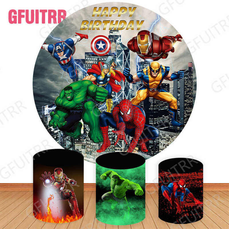 Super Hero Avengers Round Baby Birthday Backdrop Spiderman Hulk Iron ...