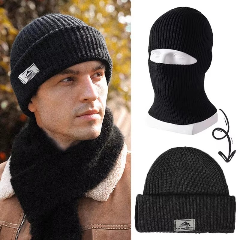 2 in 1 Mask Beanies Men Women Winter Balaclava Hat Wool Knitted Face ...