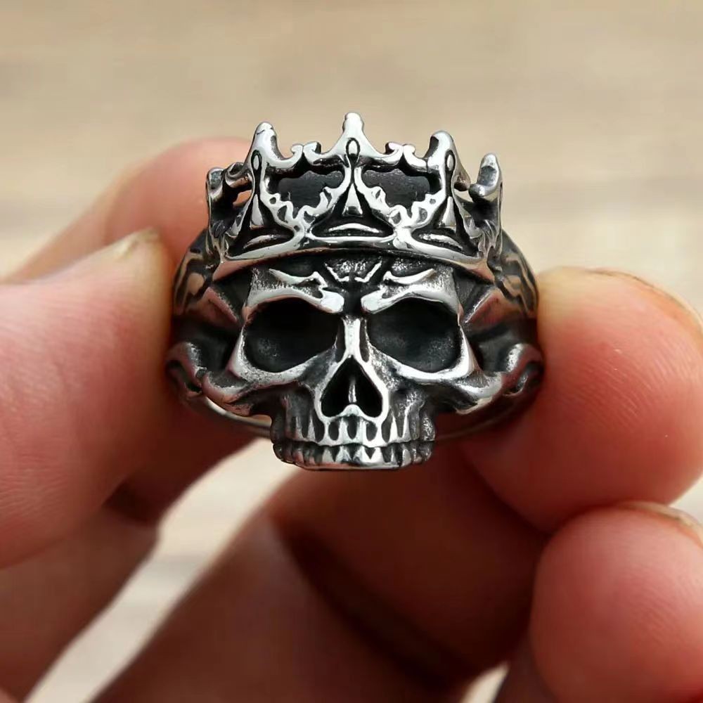 Gothic Punk Long Horn Devil Mask Opening Ring for Men Trendy Half Face ...