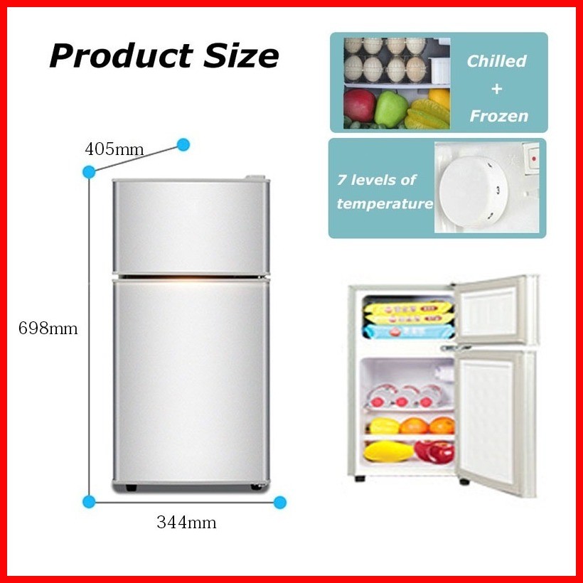 ♀ AMOJO Double-Door Mini Refrigerator With Freezer 145L Save Electricity Fridge Household ...