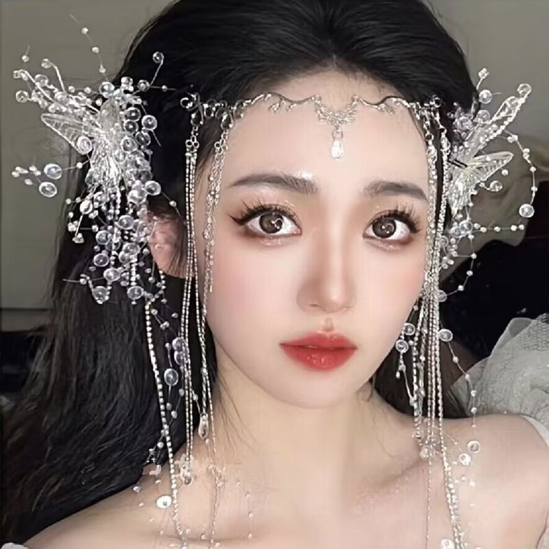 New Butterfly Fairy Hair Accessory Bridal Headdress Forehead Chain ...
