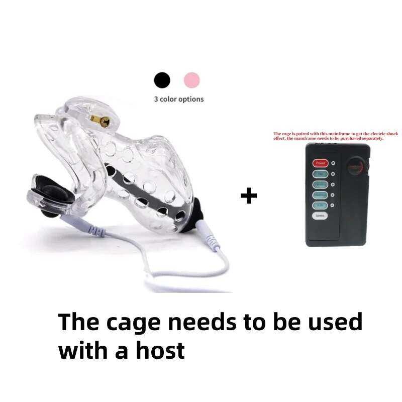 Male Chastity Lock Electric Shock With Plug Breathable Cage Adult Games ...