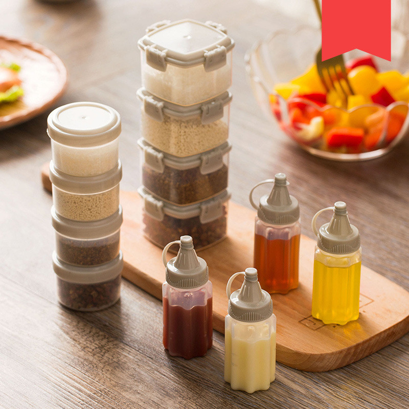 4Pcs/Set Mini Sauce Seasoning Box Portable Transparent PP Bottle Spices ...