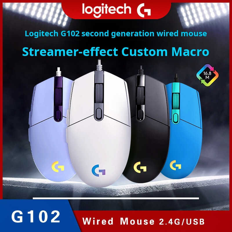 Wired Logitech G102 Gaming Mouse 8,000 DPI Rainbow Optical Effect ...