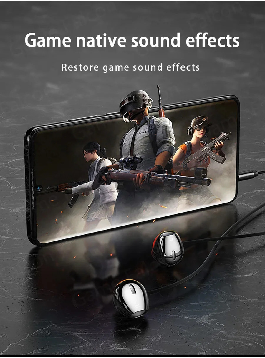 USB Type C Headphone HiFi Bass Stereo Volume Control Mic 3.5mm Wired ...