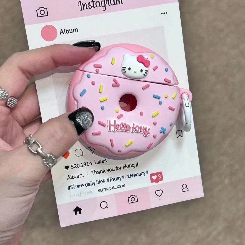 Girly Pink Donuts kt Cat Cat Silicone Earphone Case for Airpods 1 2 3 4 ...