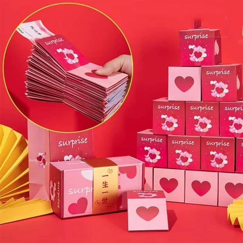 Surprise Explosion Gift Box - Valentine's Day Surprise Box - DIY Folding Pop Up Box - Cash ...