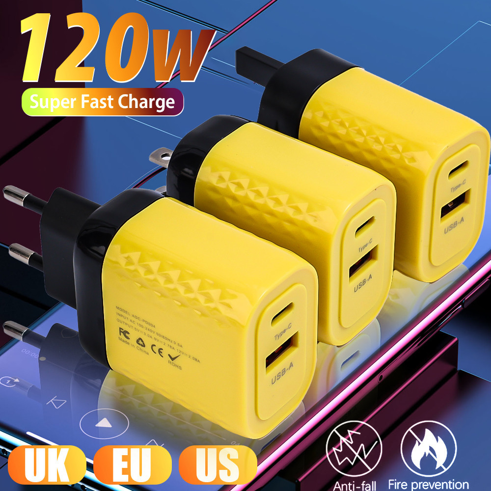 Universal 120W USB Type C 2ports Super Quick Charging Cellphone Adapter ...