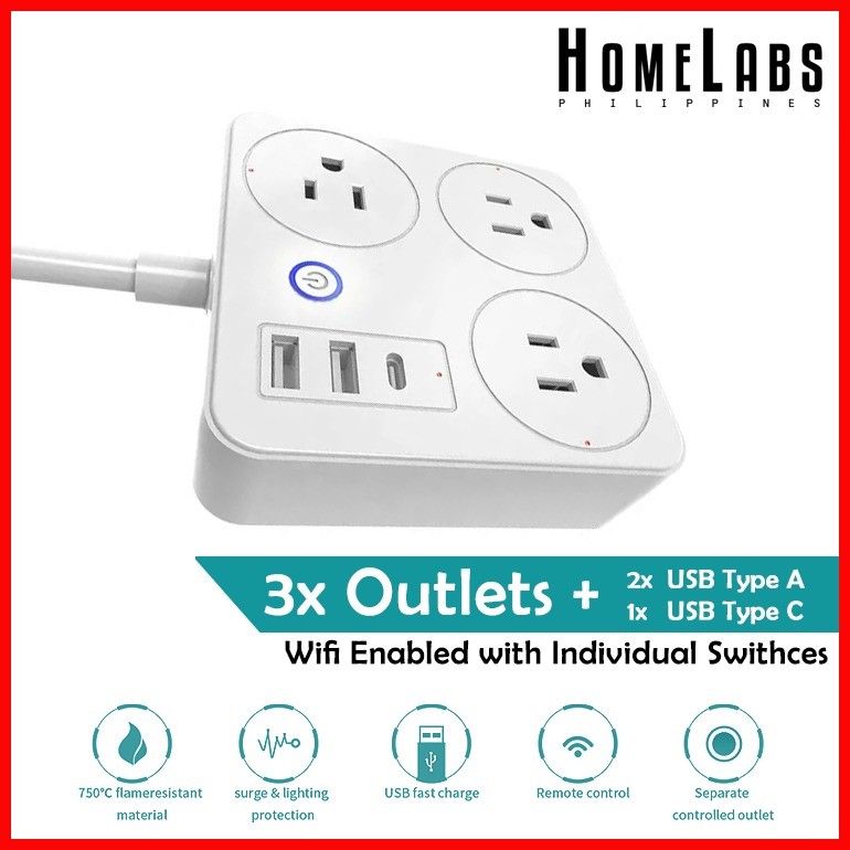 ஐ Smart Extension Cord WiFi Fast USB 5V (Power Strip - 3x Outlet, 2x ...