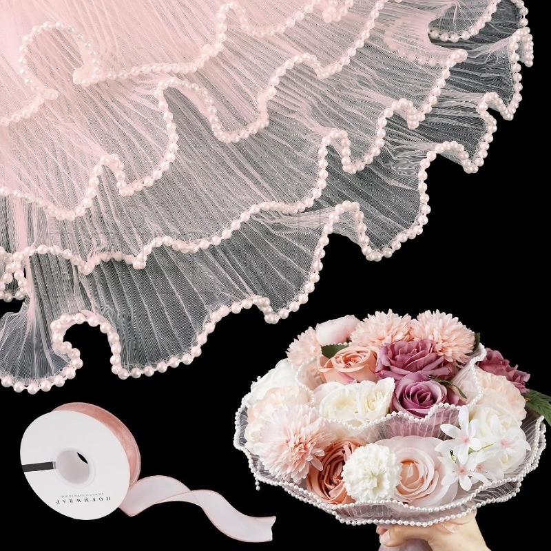 4Yards Flower Wrapping Mesh Paper, Pearl Edge Bouquet Packaging Paper ...