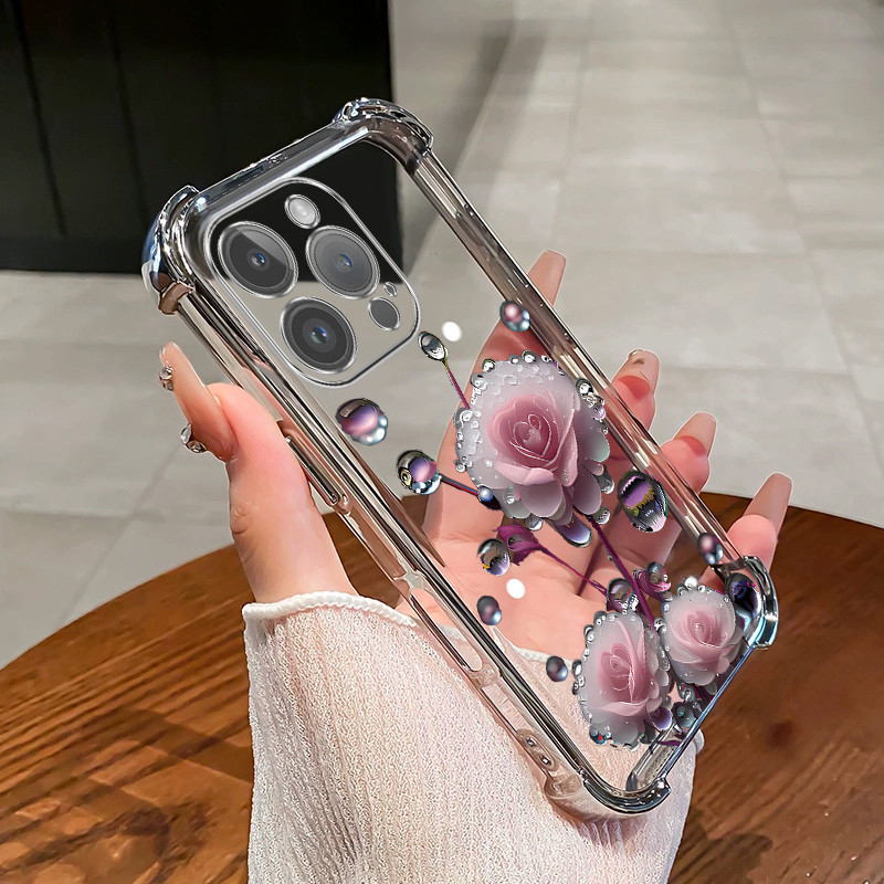 Case for OPPO A17 A18 A38 4G A97 phone case pink flower bud four corner ...