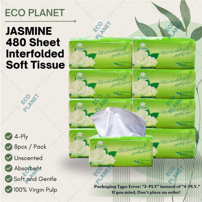 Huacai Ecoplanet Cod#8Pack Jasmine 480 Sheets 4 Ply Facial Tissue Super ...