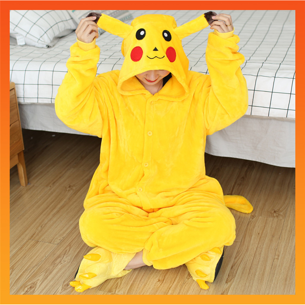 Unisex Kigurumi Unicorn Pikachu Stitch Dinosaur Tiger Cartoon Flannel Pajamas Women Men Hooded ...