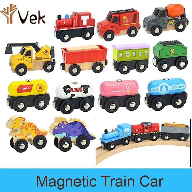 560 Wooden Magnetic Train Car Locomotive Fire Truck Crane Ambulance ...