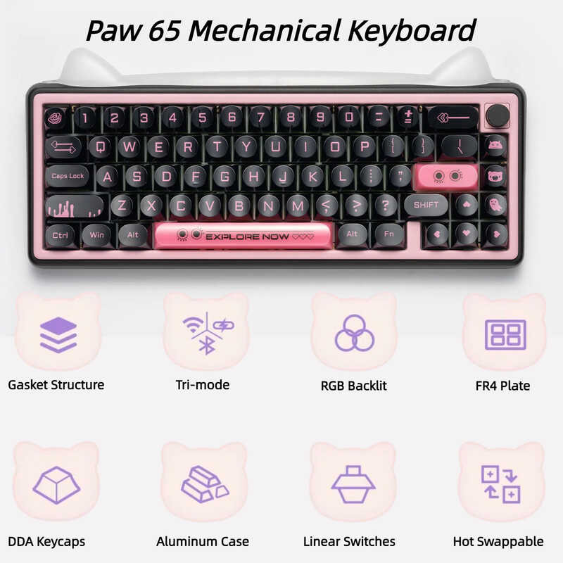 Chilkey Paw 65 Nical Tri-Mode Flex Cut PCB Wireless Gaming Keyboard ...