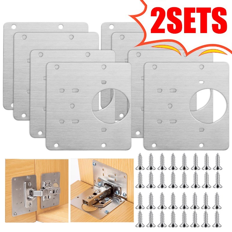 Cabinet Door Hinge Repair Kit | 9x9cm Stainless Steel Reinforcement ...
