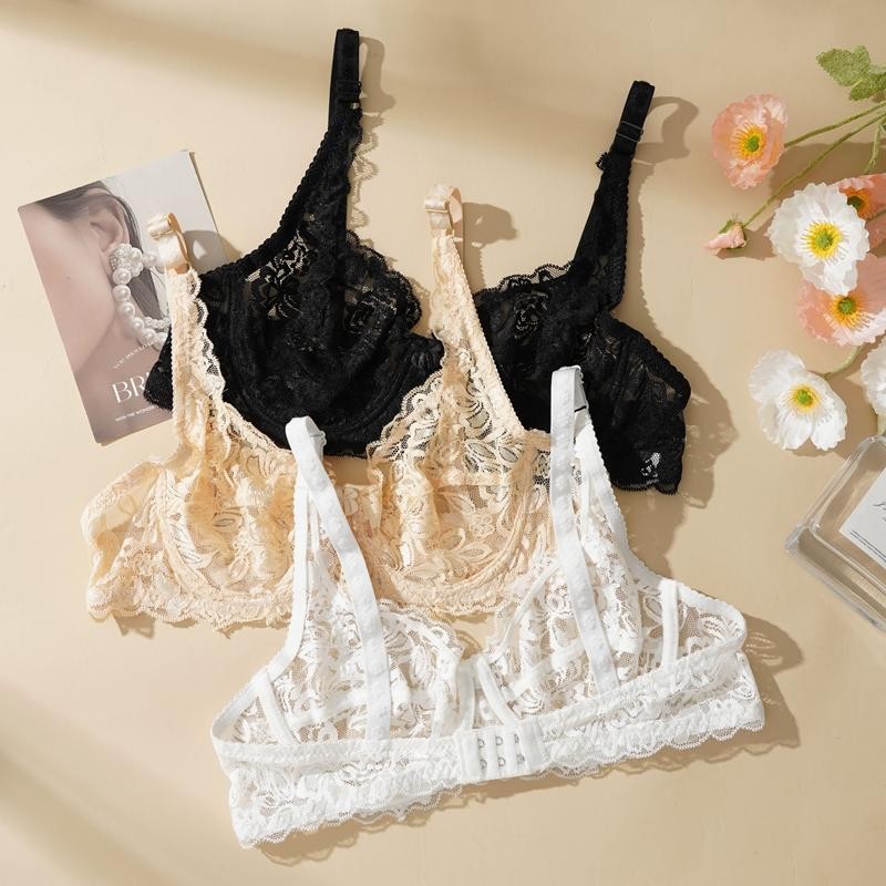 Women's Soft Lace Sexy Hollow Bra Non-padded Underwire Adjustment ...