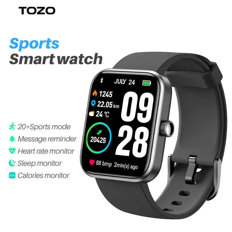 TOZO S2 Smart Watch Alexa Built-in Fiess Tracker Heart Rate and Blood ...