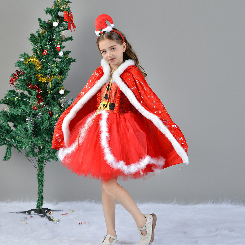 Children's Santa Claus Costume Girl Red Christmas Dress with Plush ...