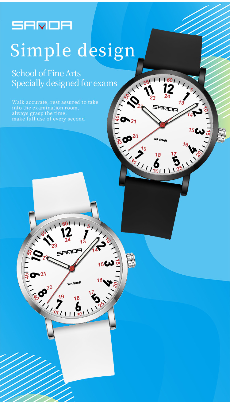 SANDA New Solid Color Quartz Multifunctional Timing Watch Waterproof ...