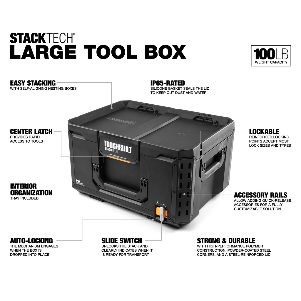 TOUGHBUILT TB-B1-B-50 StackTech Large Tool Box Multifunctional Matching ...