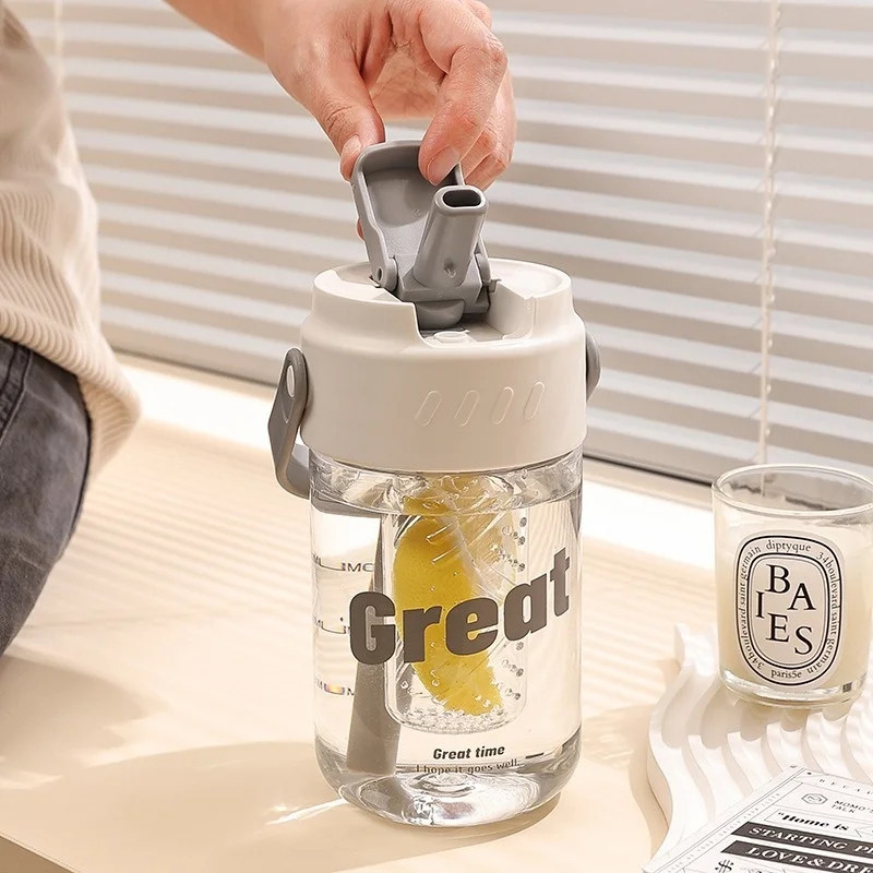 Portable 600/800Ml Cute Student Water Bottle Straw Cup with Handle ...