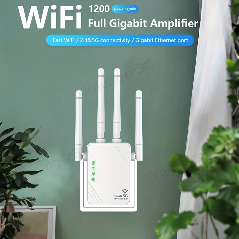 360°Full Coverage 1200Mbps WiFi Signal Booster,2.4G&5G Dual Band ...