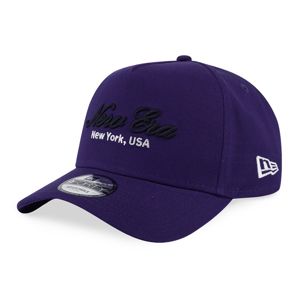 New Era Basic Black Script Logo Purple 9FORTY A-Frame Adjustable Cap ...