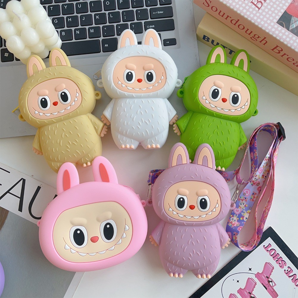 Cute Labubu Silicone Storage Card Holder - Creative Rabbit Elf Coin ...