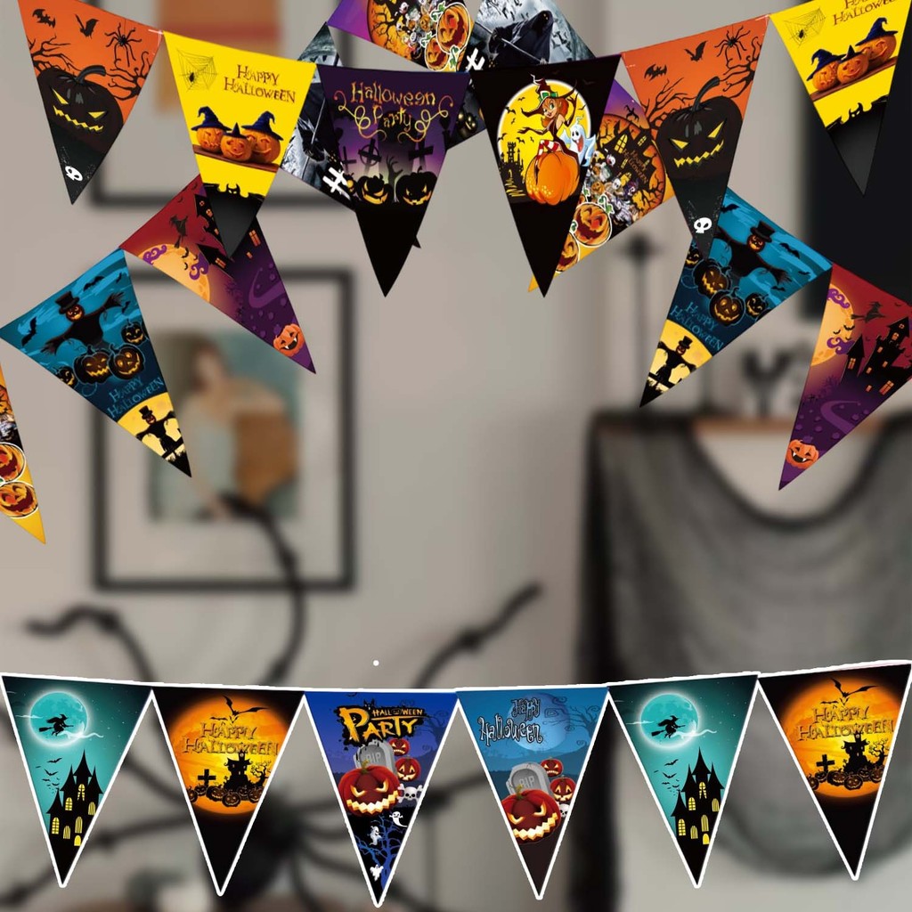 Halloween Coated Paper Pumpkin Bat Pattern Hanging Pennants Haunted ...