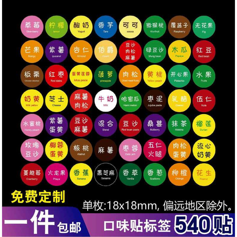 Nougat Fruit Cake Flavor Labels Chocolate Blueberry Strawberry Matcha ...