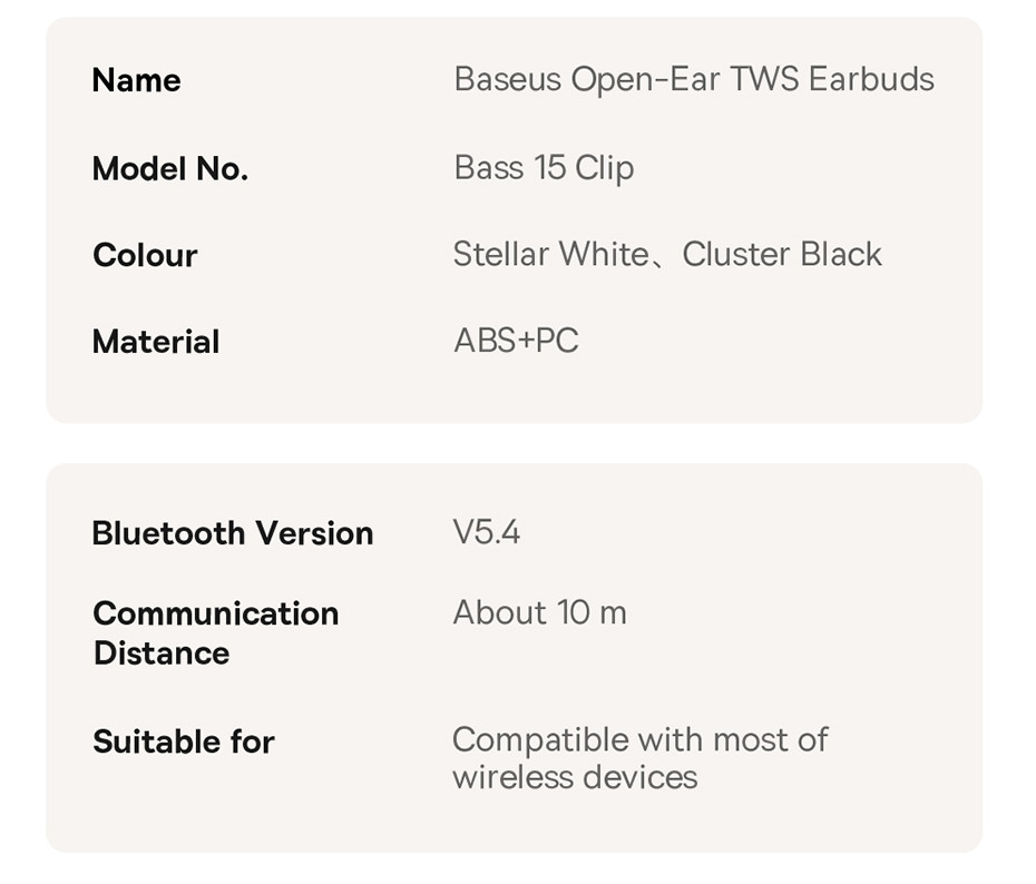 Baseus Bass 15 Clip Open-Ear TWS Earbuds Wireless Earphone Bluetooth 5. ...