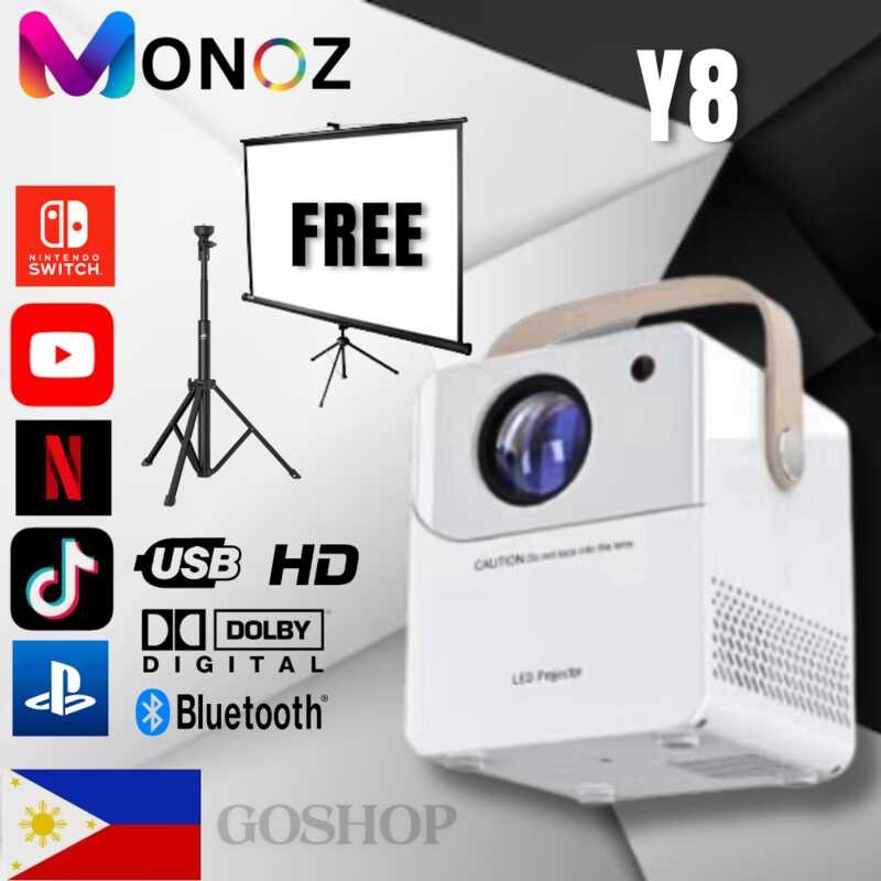 Projector Y8 (Monoz) With Stand And Portable Smart Mini 4K UHD 6000 ...
