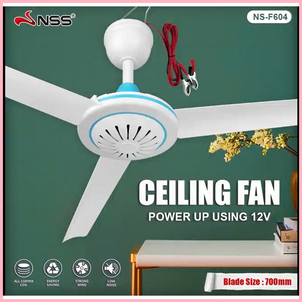 NSS solar DC 12v ceiling fan 15W 250mm to 12W 700mm 3-blade ceiling fan ...